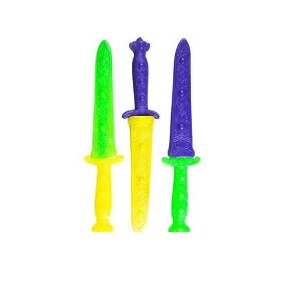 10.5" Purple, Green and Yellow Plastic Sword (Dozen) – Mardi Gras Spot
