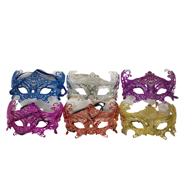 Metallic Cut Out Mask with Ribbon Tie - Assorted Colors (Pack of 6 ...